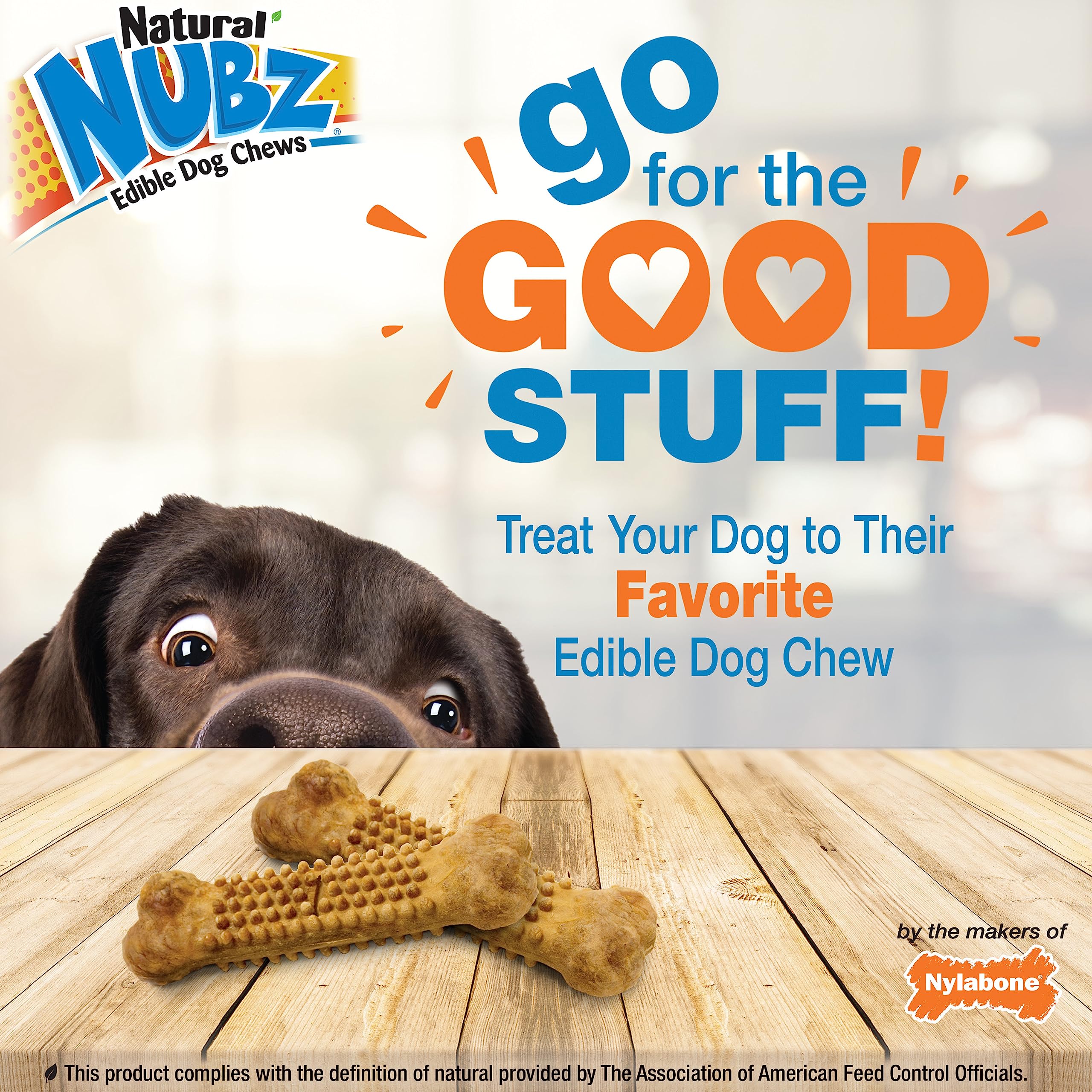 Nylabone Nubz Wild Natural Edible Chew Treats for Dogs, Made in USA, Bison Flavor, Large - Up to 50 lbs. (2 Count)
