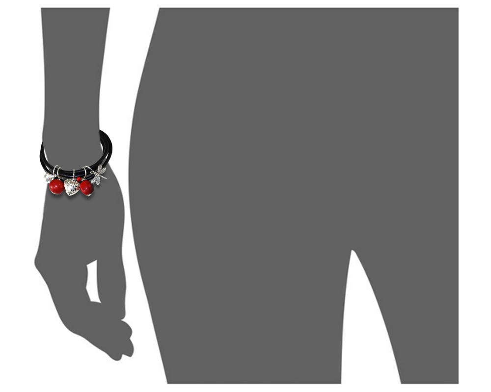 E B Evelyn Brooks Designs Adjustable Leather UNISEX Black Wrap Band Multiple Charm Bracelet w/Meaningful Good Luck Huayruro Red & Black Seed beads - Great gifts for HER & For HIM - Symbol of Pro