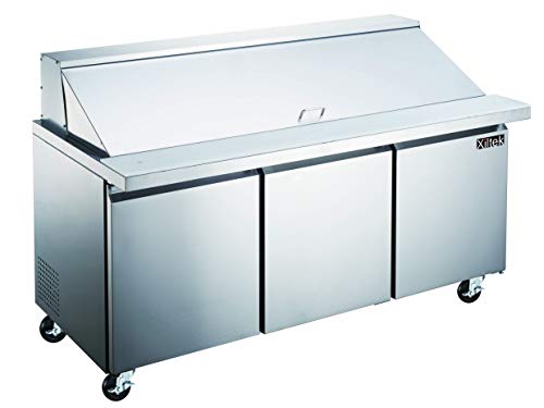 Xiltek New 72″ Three Door Mega Top Sandwich Salad Prep Refrigerator with 30 Pans Included