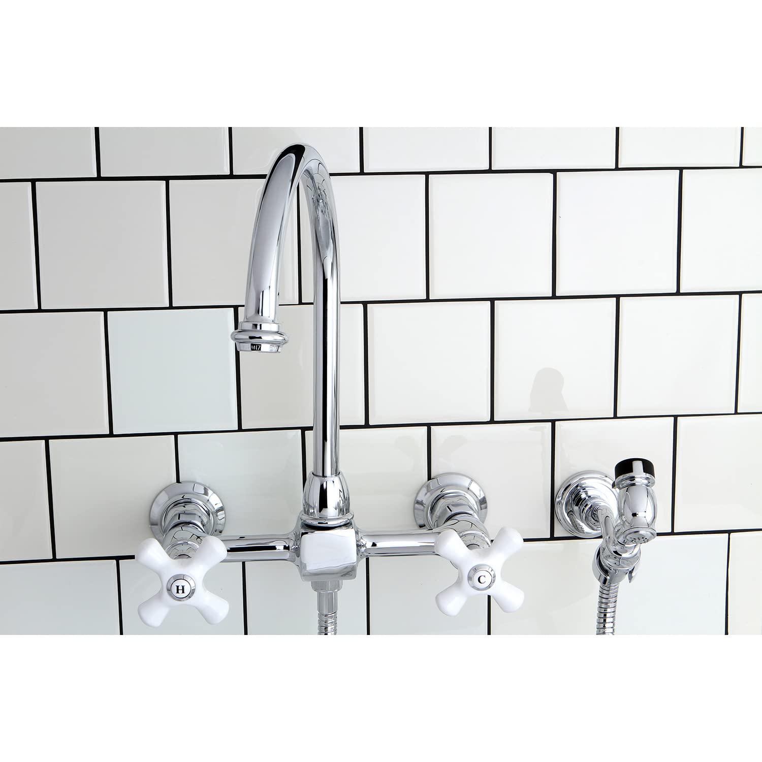Kingston Brass KS1291PXBS Restoration Bridge Kitchen Faucet, 8-1/2 inch in Spout Reach, Polished Chrome
