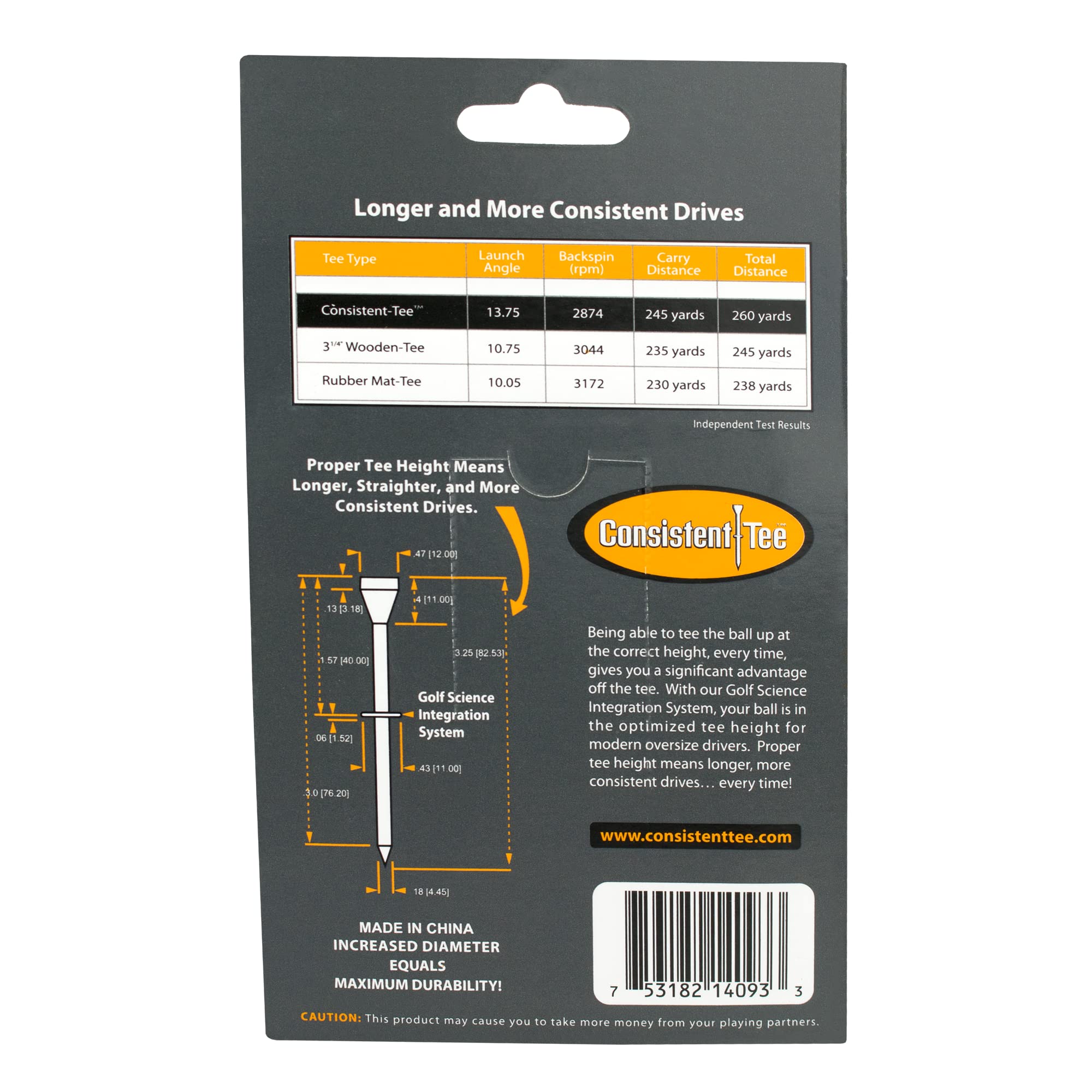 Consistent 2 Tee 3 1/4" Golf Tee Packs - Black