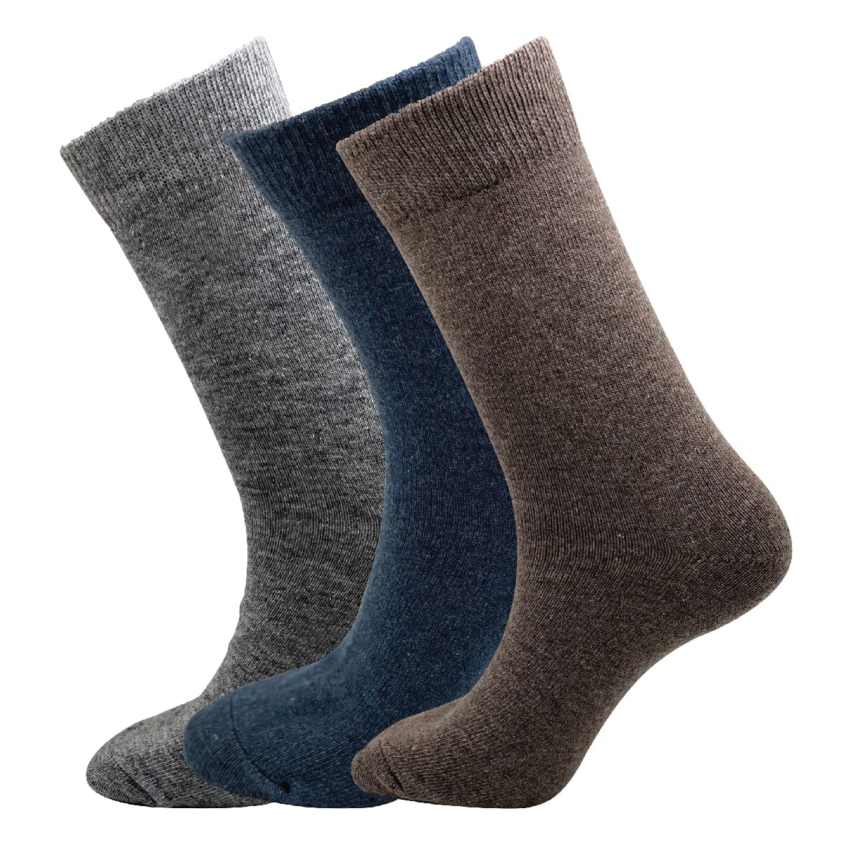 CozyPosh Men Wool Blend Socks - Mid-Calf Crew (Pack of 3 Pairs) Anti-sweat Warm (lightbrown_lightgrey_blue)