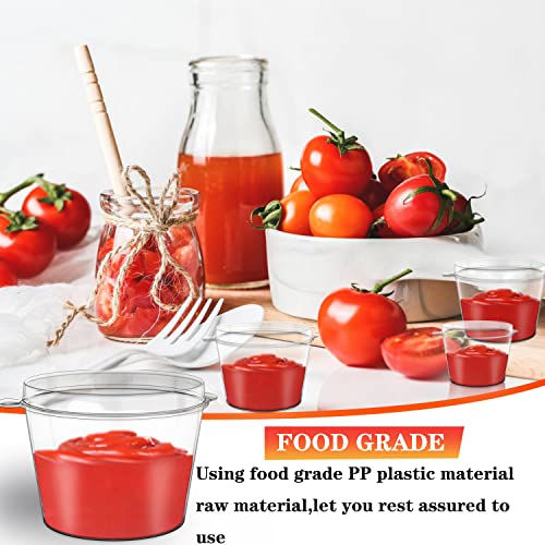 XINGLIAN 100 Pieces Plastic Souffle Cups, 1 OZ Disposable Clear Leak Proof Sauce Cup With Hinged Lid, Used for Various Sauces, Food Samples, Storage Crafts