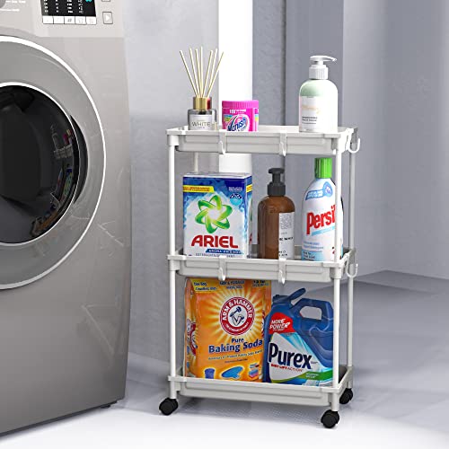SimpleHouseware Standard 3-Tier Slim Rolling Storage Cart, White