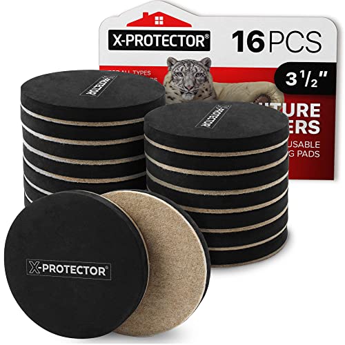 Felt Furniture Sliders Hardwood Floors X-PROTECTOR – 16 PCS 3 1/2" Furniture Sliders – Heavy Duty Felt Sliders Hard Surfaces – Move Your Furniture Easily & Safely!