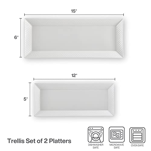 Mikasa Trellis Chip Resistant Set of 2 Platter Serving Tray, 12 and 15 inch, White