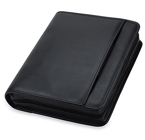 Samsill Professional Padfolio/Portfolio with Zippered Closure Case, 2 Inch Removable Round Ring Binder, Retractable Handles, Interior 10.1” Tablet Sleeve, Black