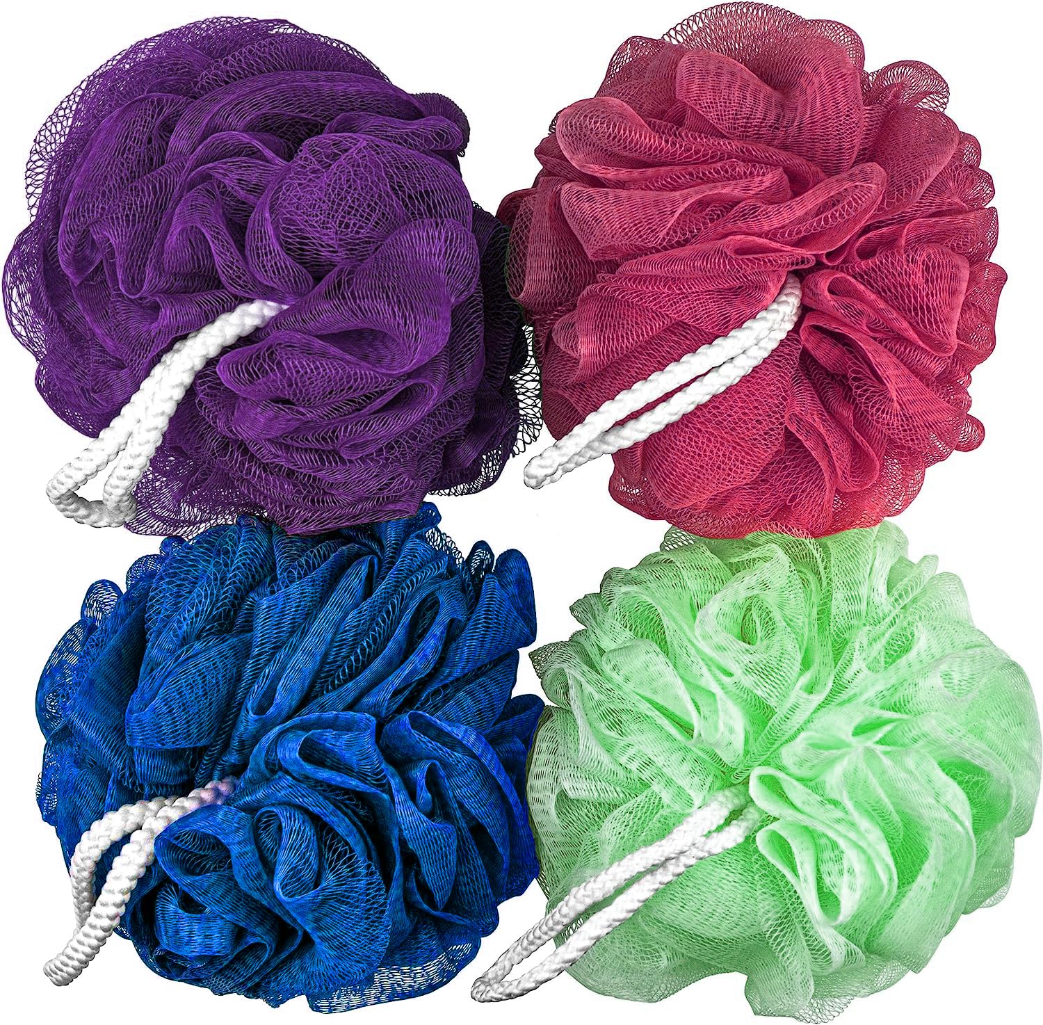 DecorRack Loofah Bath Shower Sponges 60g/pcs, Mesh Pouf Bath Body Shower Scrubber Loofah Sponge (Pack of 4)