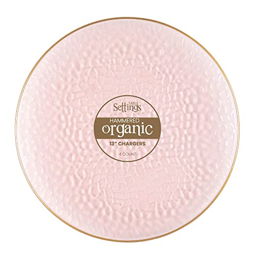 PLASTICPRO [Pink Hammered With Gold Rim 8 Pack] 13'' Charger Plates Pink Hammered With Gold Rim Plastic Heavy Duty Disposable Dinner Chargers Serveware Dishes Platters Tableware for parties, Weddings
