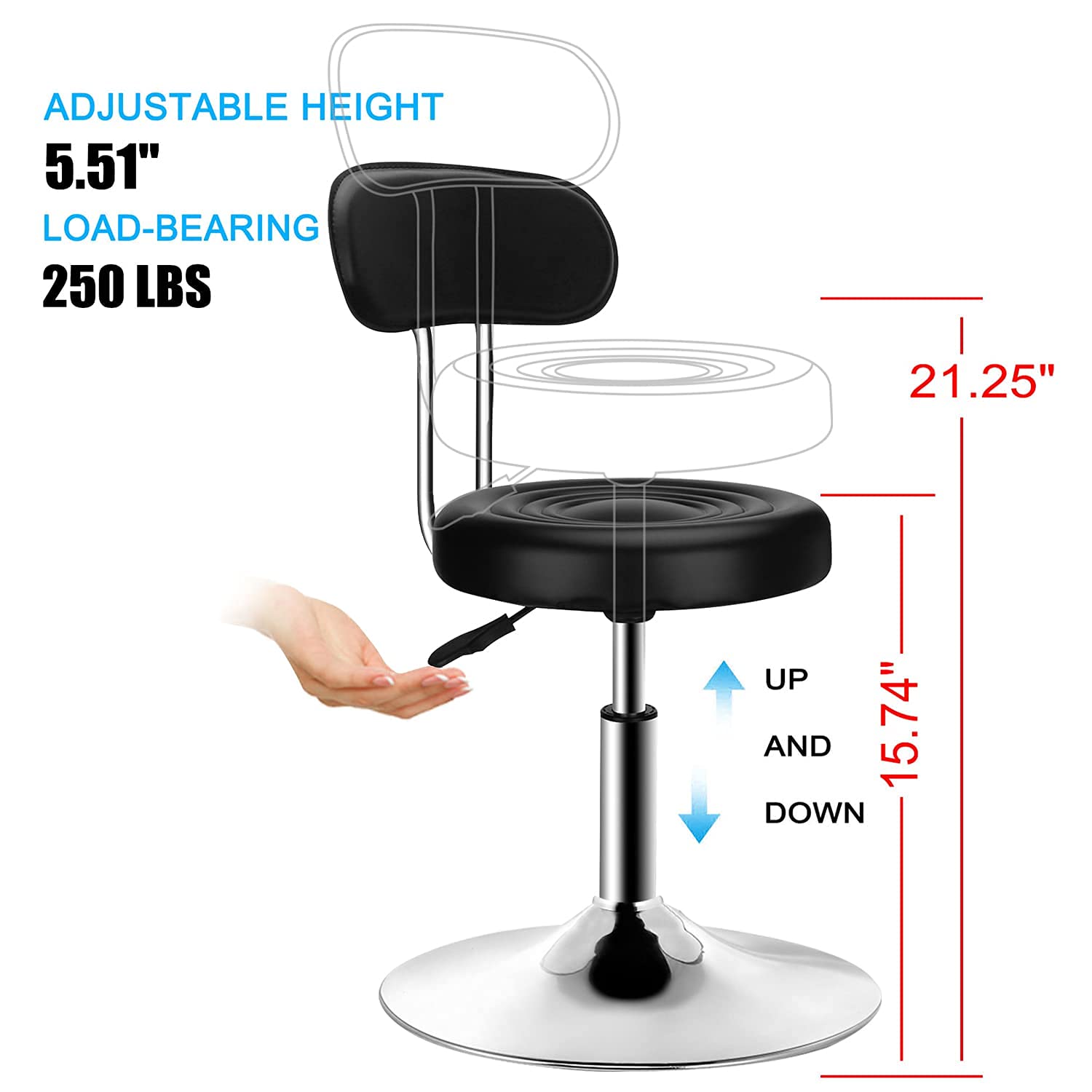 PenghaiYunfei Home Office Chair Ergonomic Desk Chair Computer Chair Height Adjustable Mid Back Task Chair Multi-Purpose Office Desk Chair Barber Shop for Men Women Adults(Black with Backrest)