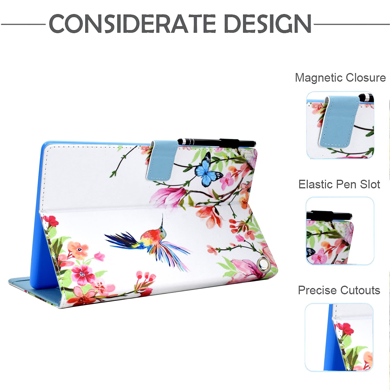Funut Folio Case for Amazon Fire HD 8 Tablet Case, HD8 Plus Tablet Case (12th/10th Generation, 2022/2020 Release), Slim Fit PU Leather Stand Case Cover with Smart Auto Wake/Sleep, Purple Butterfly