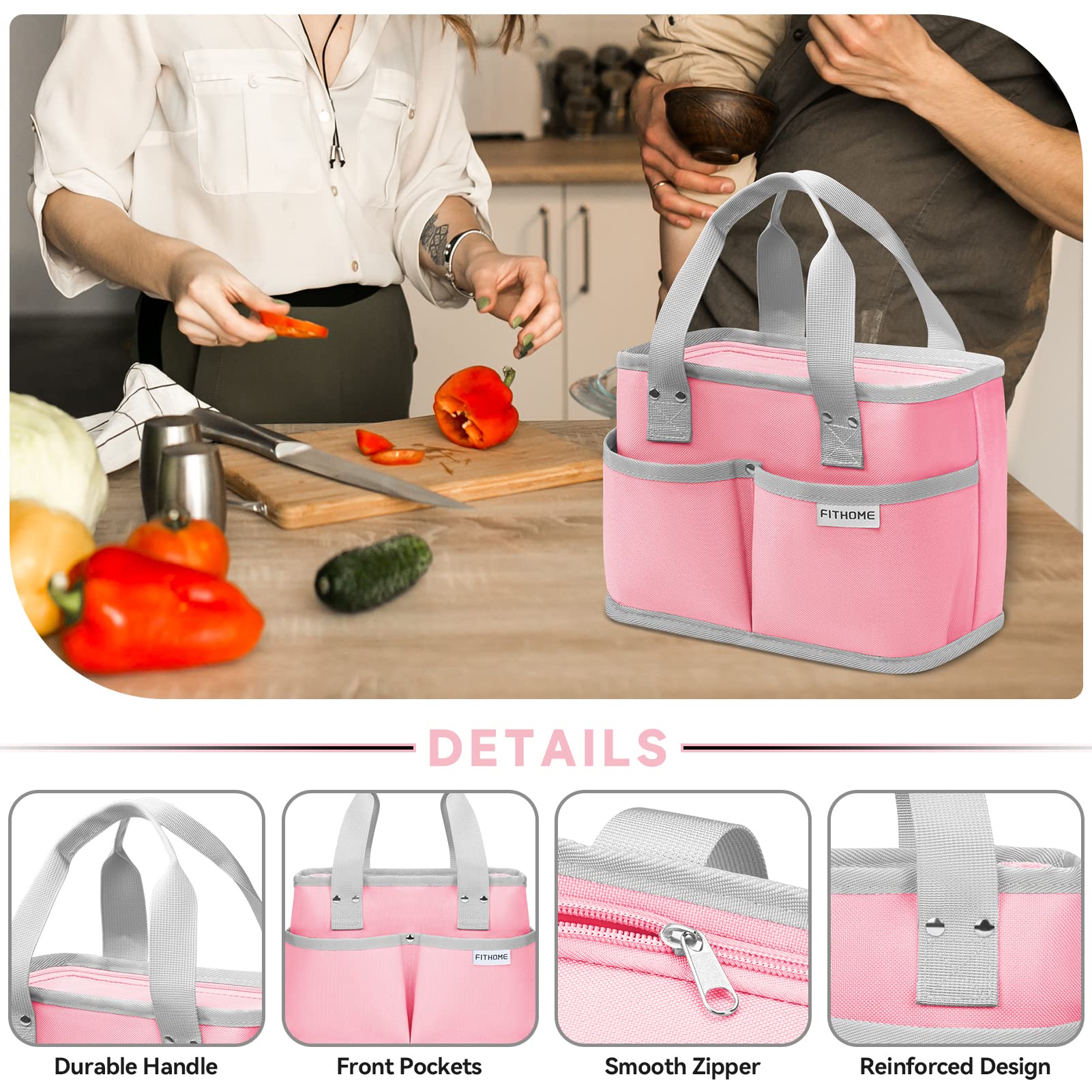 FITHOME Small Lunch Bag for Women & Men, Reusable Insulated Lunch Cooler Tote Bags, Leakproof Thermal Lunch Bag, Adult Durable Lunch Bag for Work