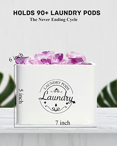 Laundry Pods Container with Hinged Lid. Farmhouse Metal Laundry Pods Holder Container for Laundry Room Decor. Modern Laundry Room Organization and Storage. Laundry Detergent Container for Laundry Room Storage(Cream)