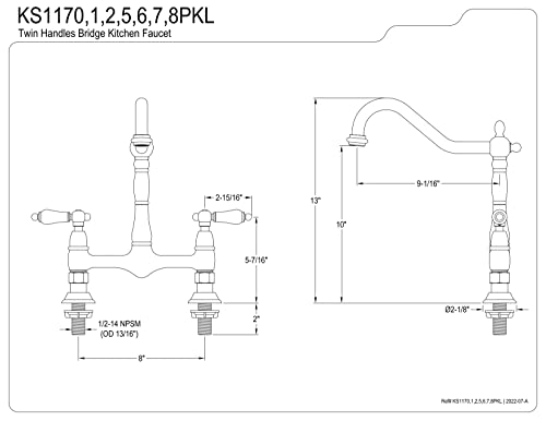 Kingston Brass KS1175PKL Duchess Bridge Kitchen Faucet, 8-3/4" In Spout Reach, Oil Rubbed Bronze