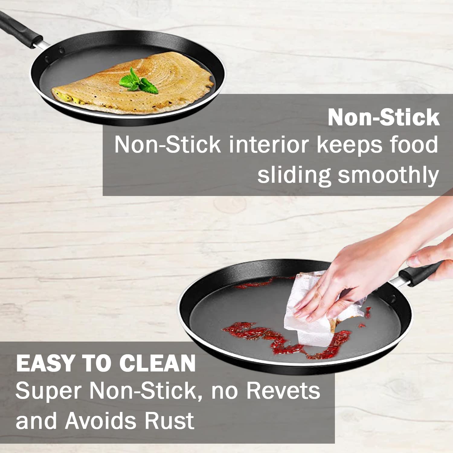 Pigeon Nonstick Handheld Crepe Pan - 27cm (10.5 inches) PFOA Free, Scratch Resistant Coating with 4mm Premium Thick Base Tawa - For pancakes, crepes, rotis, dosas, uttapams and more (Black)
