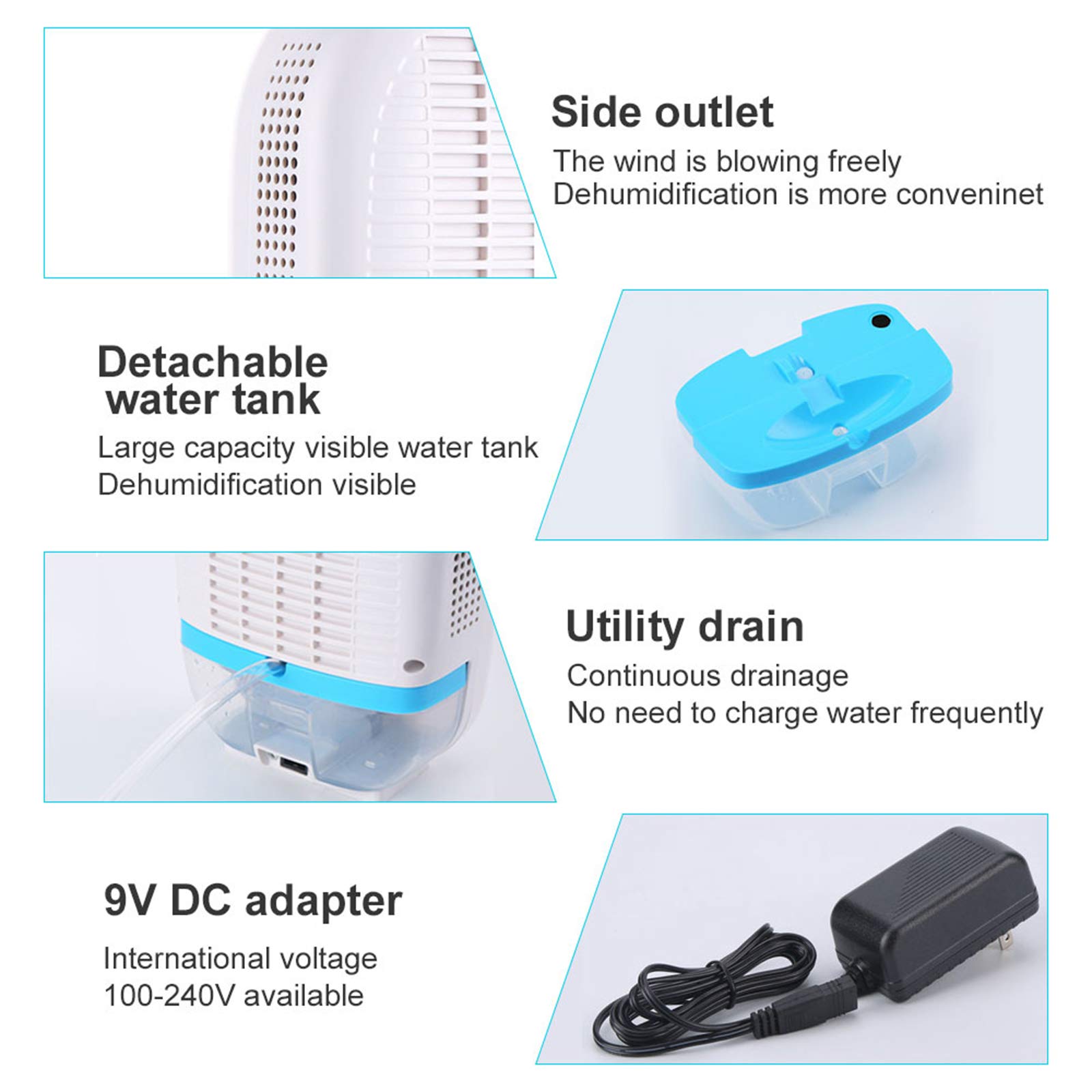 EALEK Electric Mini Dehumidifier 500ML Auto shut off Ultra-Quiet Portable and Compact Quiet Small Dehumidifiers or Bedroom Bathroom Closet Basement
