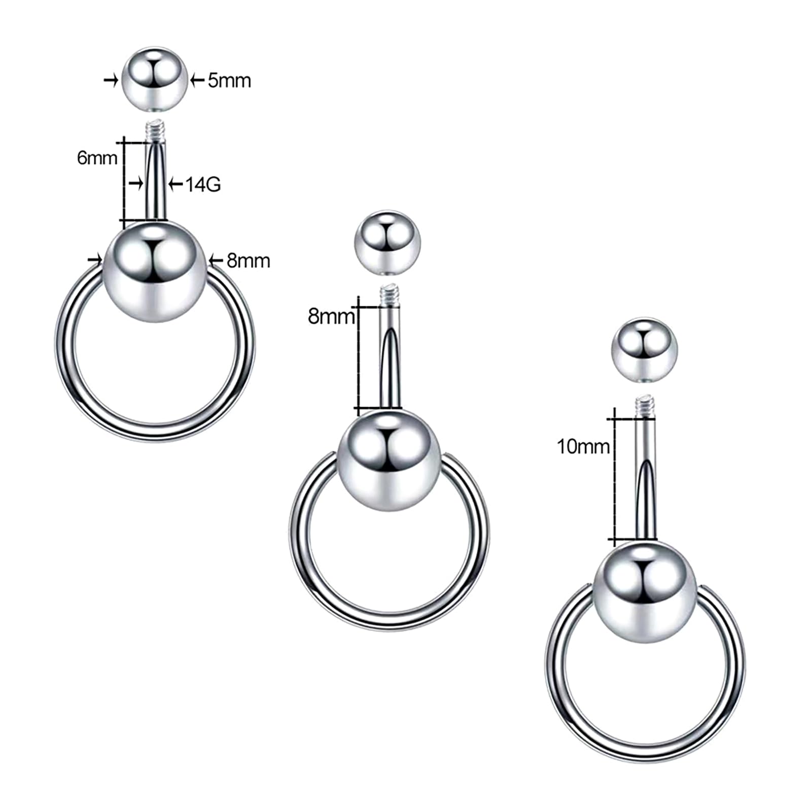 Detachable Circular Belly Button Rings 14G Surgical Stainless Steel Navel Barbell Stud Body Piercing