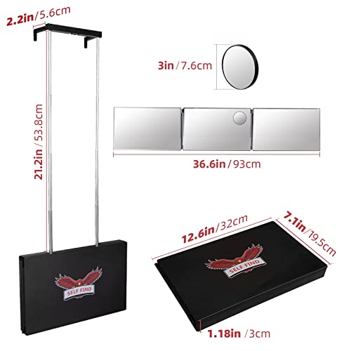SELF FIND 3 Way Mirror for Hair Cutting, 360° Mirror for Haircuts for Men, Barber /Self Cut Mirror with Height Adjustable Telescoping Hooks, and 5X Magnifying for Makeup and Hair Styling