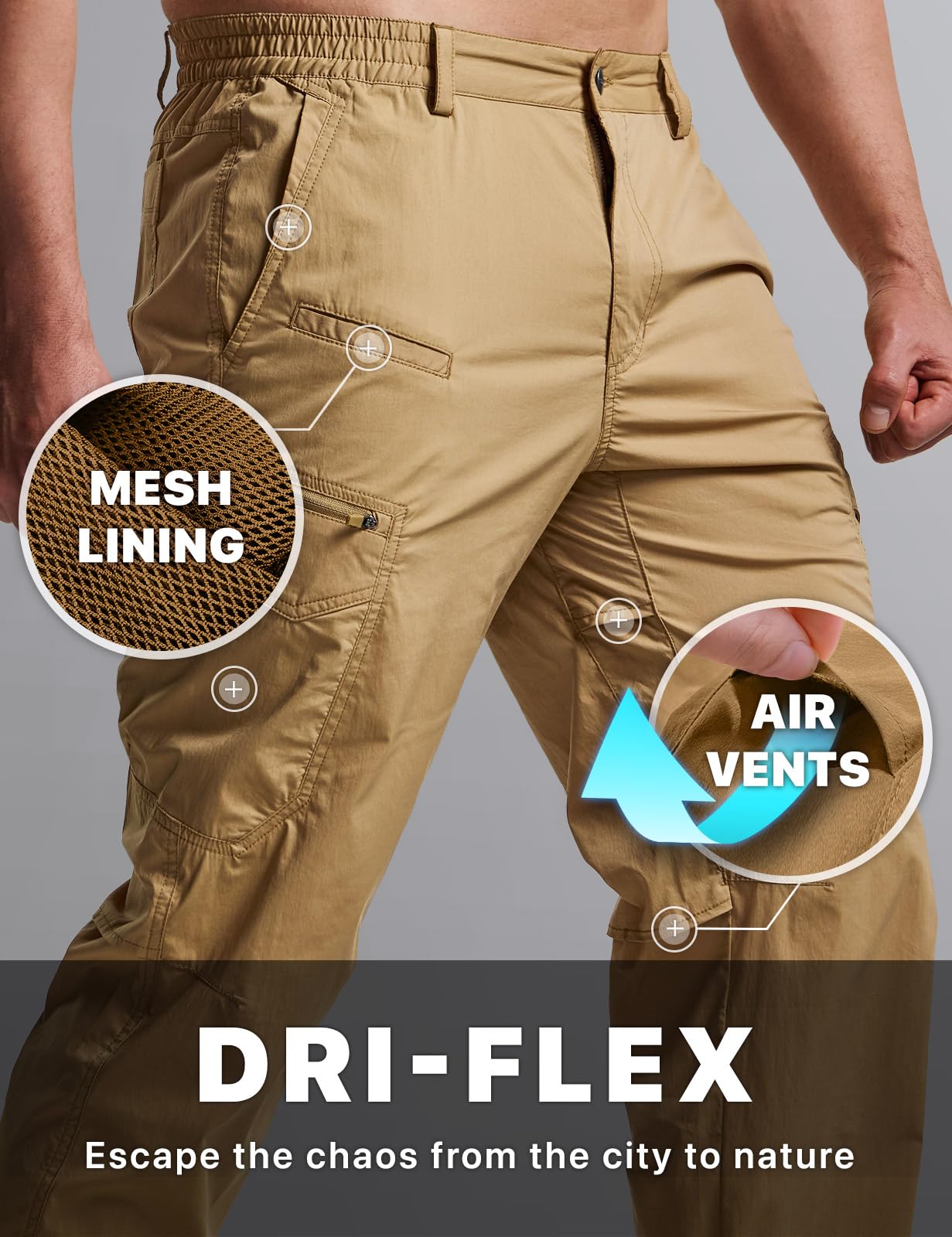 CQR Men's Quick Dry Tactical Pants, Water Resistant Outdoor Pants, Lightweight Stretch Cargo Work Hiking Pants, Driflex Cargo Charcoal, 36W x 30L