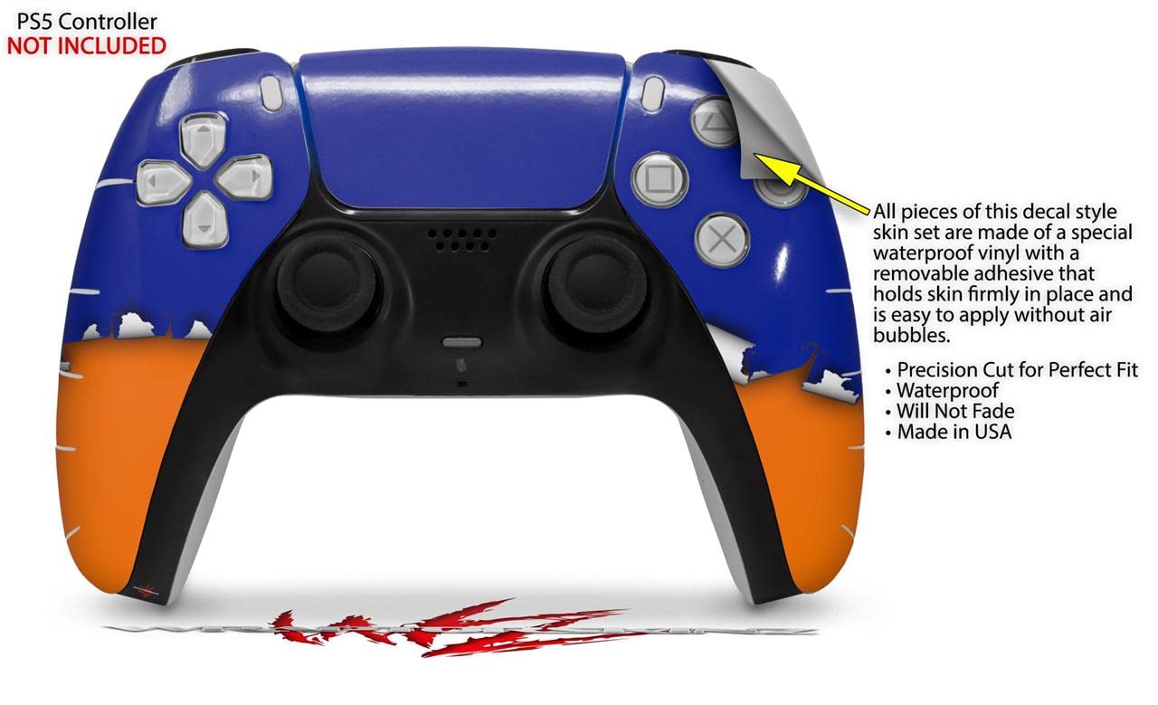 WraptorSkinz Skin Wrap compatible with Sony PS5 DualSense Controller Ripped Colors Blue Orange (CONTROLLER NOT INCLUDED)