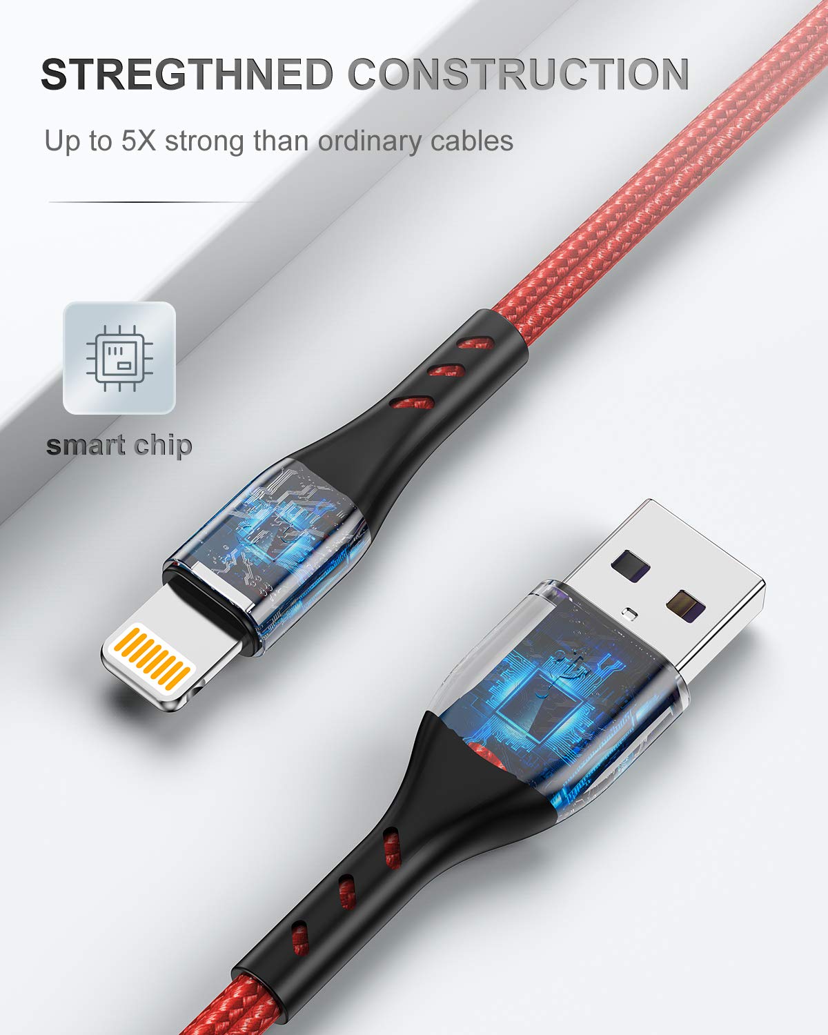 CyvenSmart 3 Pack iPhone Charger Lightning Cable 10 Foot, Extra Long Nylon Braided Charging&Syncing Cord Compatible with iPhone Xs/XR/XS Max/X/7/7Plus/8/8Plus/6S/6S Plus/5 (3Pack 10 ft)