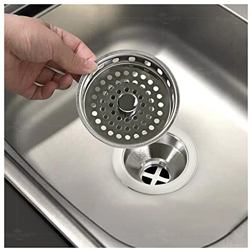 Highcraft 9734 Heavy Duty Kitchen Sink (3-1/2 Inch) Stainless Steel Drain Assembly with Strainer Basket Kohler Style Stopper, Stainless-Steel