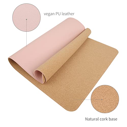 RENMTURE Dual-Sided Desk Pad, Natural Cork & PU Leather Large Mouse mats for Office and Home Work, Desk Protector Non-Slip, Waterproof, Easy Clean (Pink, 32"x16")