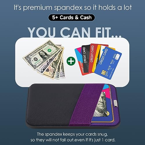 Upgraded 2 in 1 MagSafe Wallet for Apple iPhone 14/13/12 Series, Fits 5+ Cards and Cash, Magnetic Card Wallet Holder with Phone Grip, Stretchy iPhone Mag Safe Wallet for Maximum Flexibility Purple