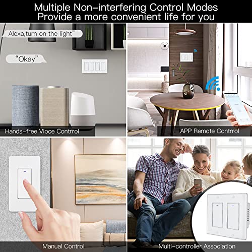 MOES WiFi Smart Light Switch, Single Pole/Multi-Control Association Needs Neutral Wire 2.4GHz Wi-Fi Smart Life/Tuya App Light Switch Works with Alexa and Google Home No Hub Required, 4 Pack White