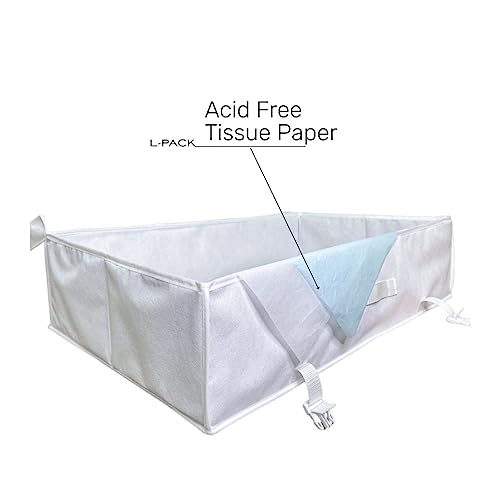 LPack Wedding Dress Storage Box - Bridal Gown Storage Bin and Preservation Box - Underbed Storage Bag Container For Clothes With Acid Free Tissue Paper (Small, White)