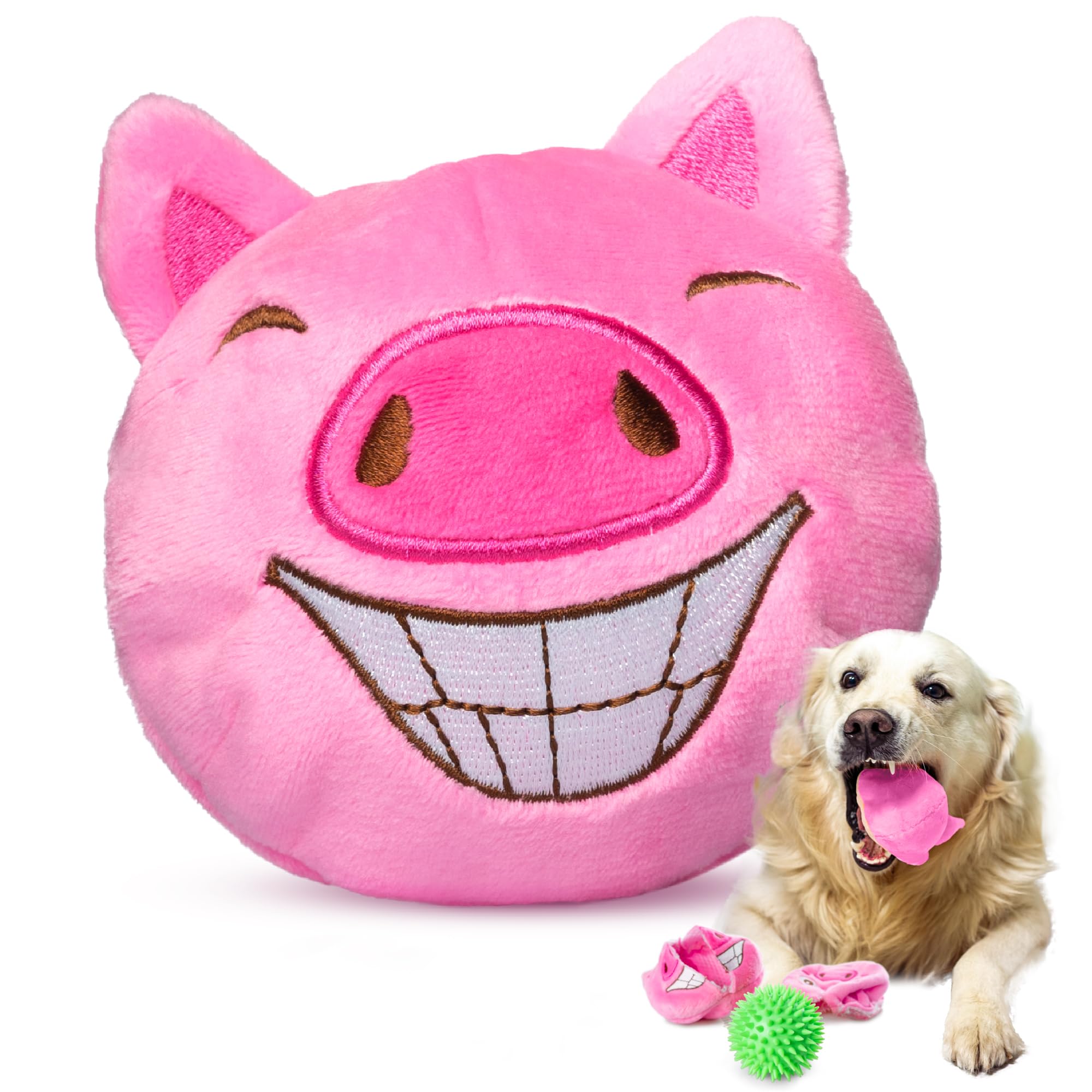 ZENAPOKI Dog Toys for Aggressive Chewers (3in1) - Squeaky and Interactive - for Medium Dogs, Large & Small Breeds - Puppy Teething Chew Toy - Juguetes Perros - Pink