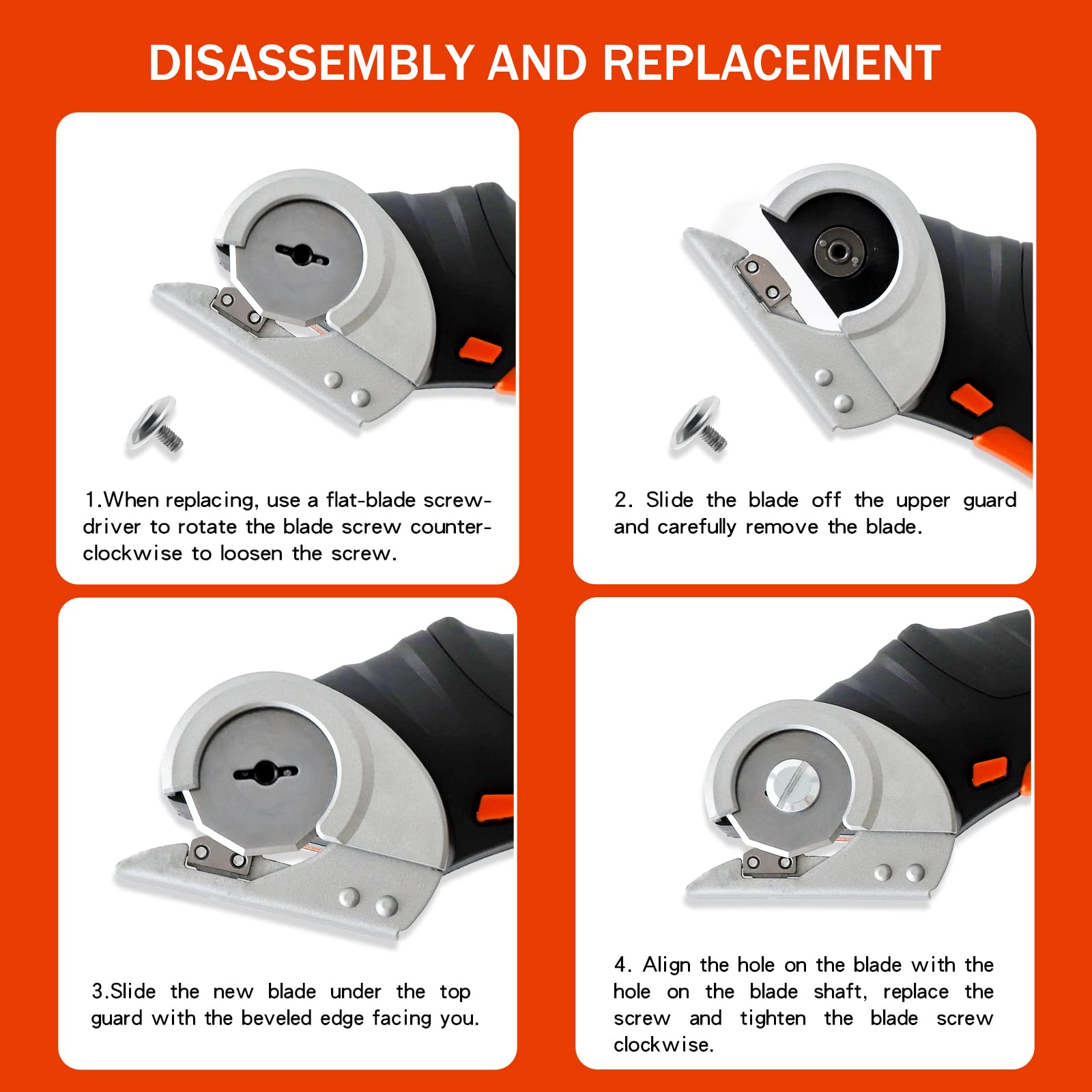 Replacement Rotary Blades Compatible with Worx WX082L 4V ZipSnip Cordless Electric Scissors, WA2300 Replacement Blades Fits RC2600K,RC2601, RC2602, WX080L, WX081L (4 Pcs)