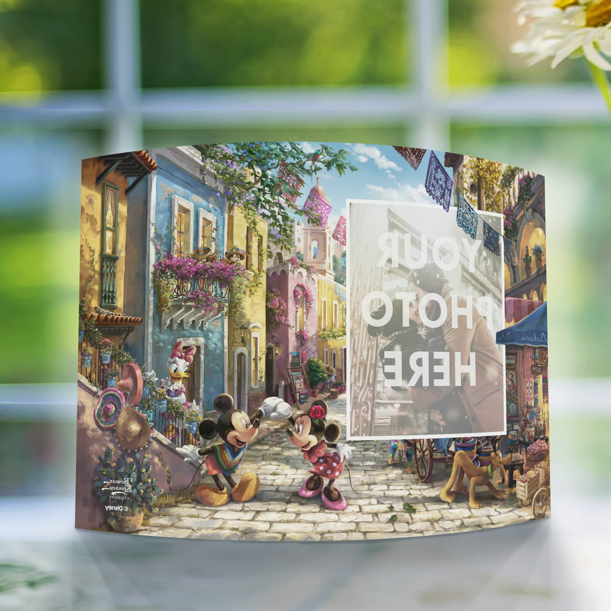 Disney – Mickey and Minnie Mouse in Mexico – Personalize with Your Image! - Thomas Kinkade Studios – 10” x 7” Curved Acrylic Photo Print – Free Standing Décor – Officially Licensed Collectible
