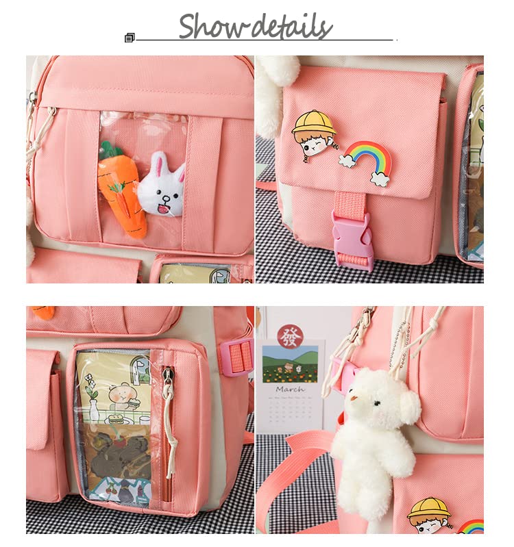 MOJIDUO Kawaii Backpack Pins Accessorie 4Pcs Set Cute Kawaii Rucksack for School Bag Cute Aesthetic Backpack