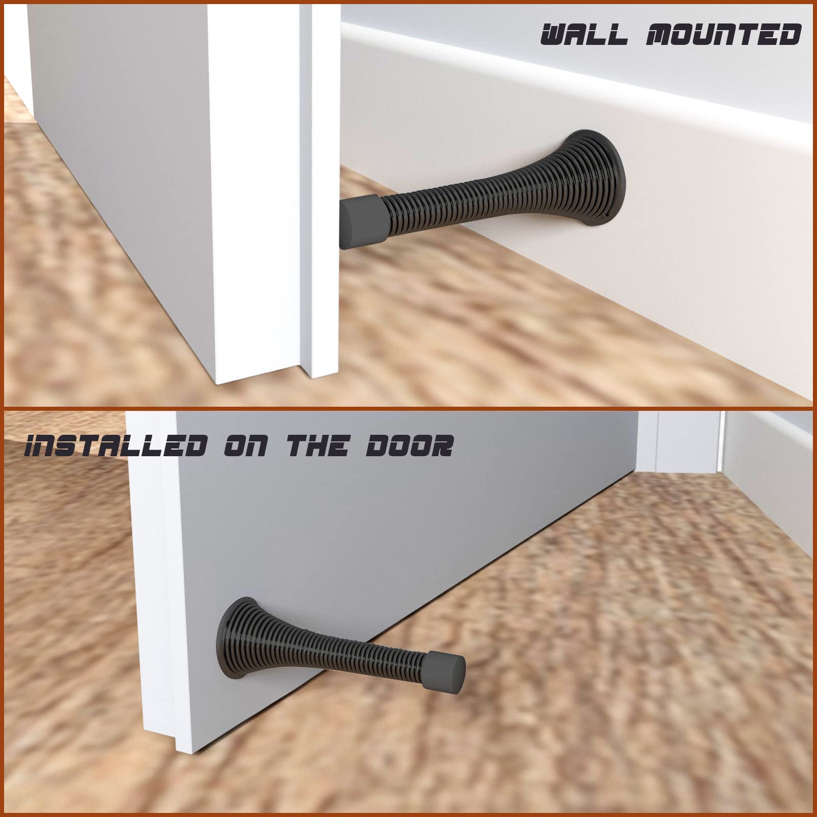 Enconker 12 Pack Door Stoppers, Black Door Stop for Bottom of Door, 3 ⅛" Spring Steel Construction Wall Protector with Rubber Bumper Tips