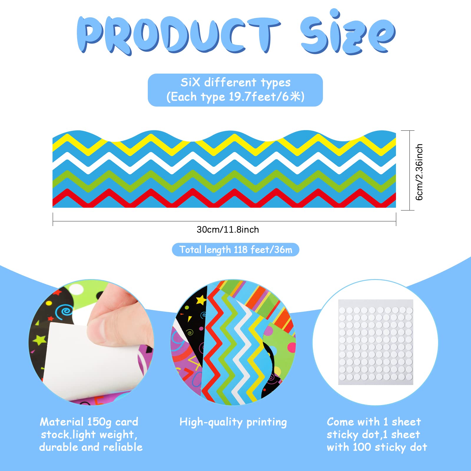 Containlol Classroom Borders for Bulletin Board, 118 Ft Geometric Scalloped Trim Rainbow Bulletin Board Boarders for Home Office Classroom Wall Chalkboard Decoration