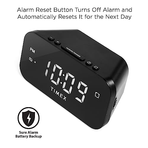 Timex Alarm Clock with Large Display, Digital Alarm Clock for Bedroom Includes 120V Universal Power Adapter (T121B - Black)