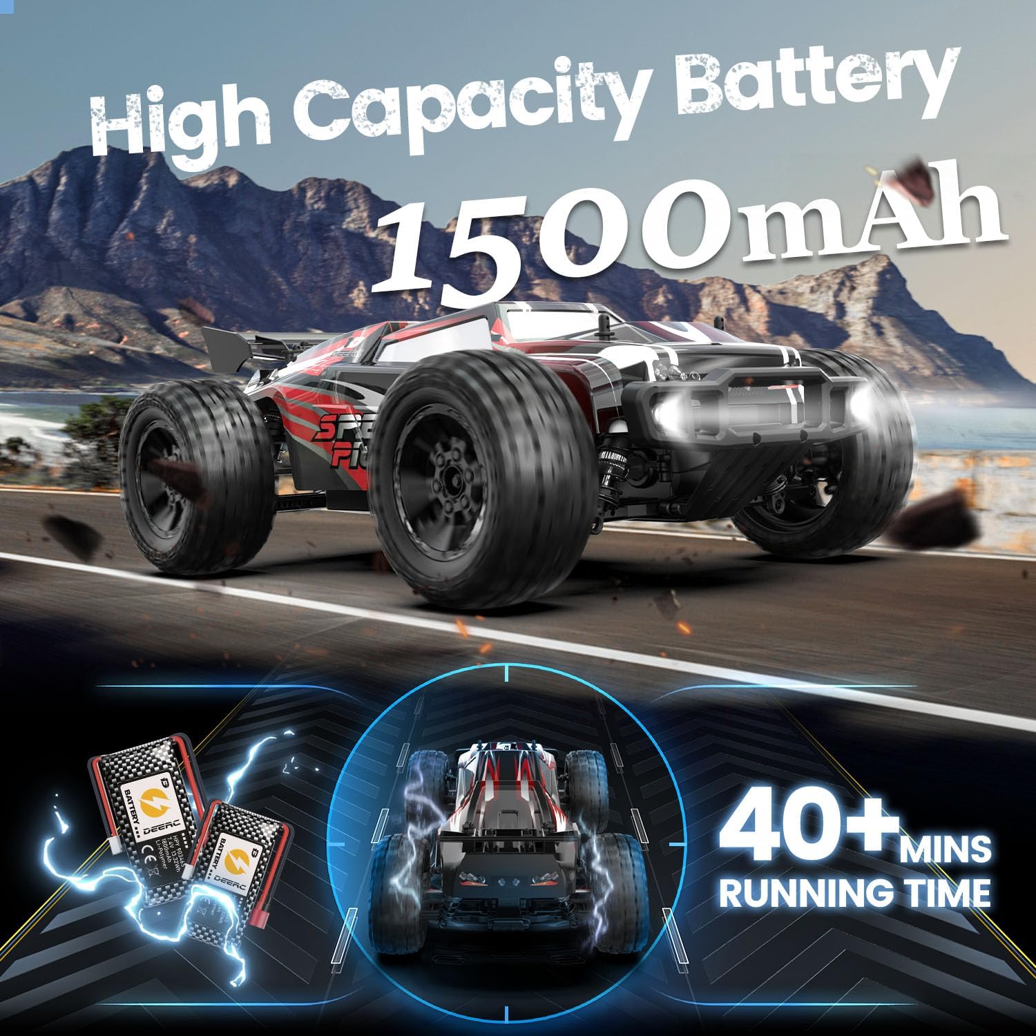 DEERC 9206E DIY Extra Shell 1:10 Scale Large RC Cars,48+ KM/H Hobby Grade High Speed Remote Control Car for Adults Boys,All Terrain 4WD 2.4GHz Off Road Monster RC Truck with 2 Battery for 40+ Min Play