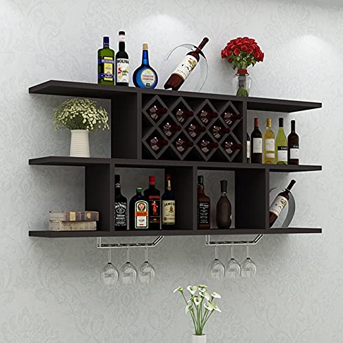 SENNIAN Loft Wooden Wine Racks European-Style Small Apartment Wall Wine Rack, Wall-Mounted Wine Cabinet, Creative Hanging Bookshelf/Storage Shelf for Dining Room and Living Room Home Decor