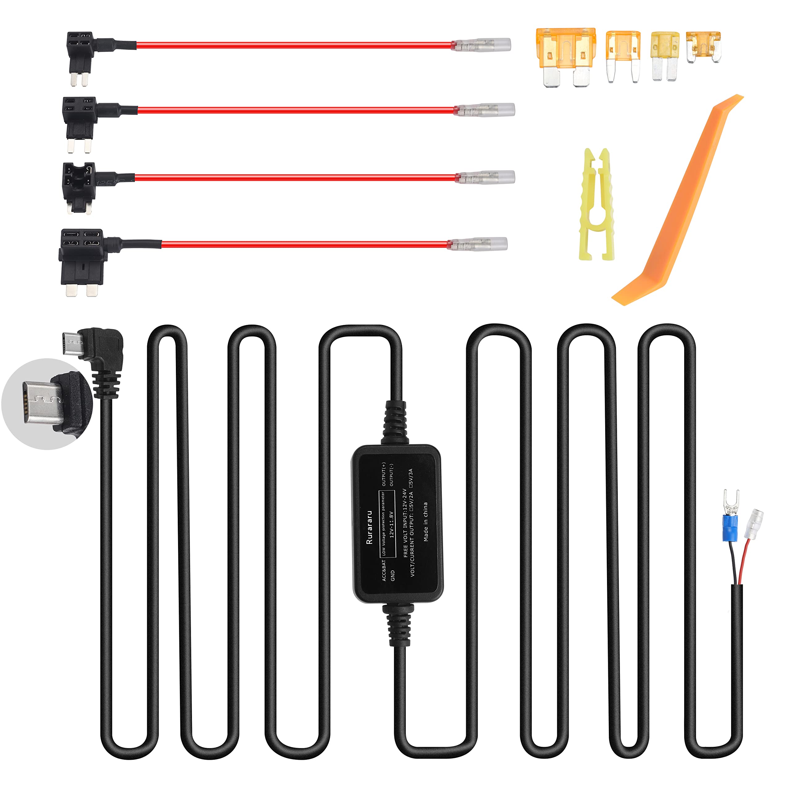 Dash Cam Hardwire Kit Micro USB Compatible for Garmin Dash Cam 67W 66W,65,57,56,55,47,46,45,dezl 780 LMT-S,OTR1000,OTR800,dezlCam 785 LMT-S,RV 760LMT,785,RV 890,Zumo 590LM GPS Navigator Power Cord
