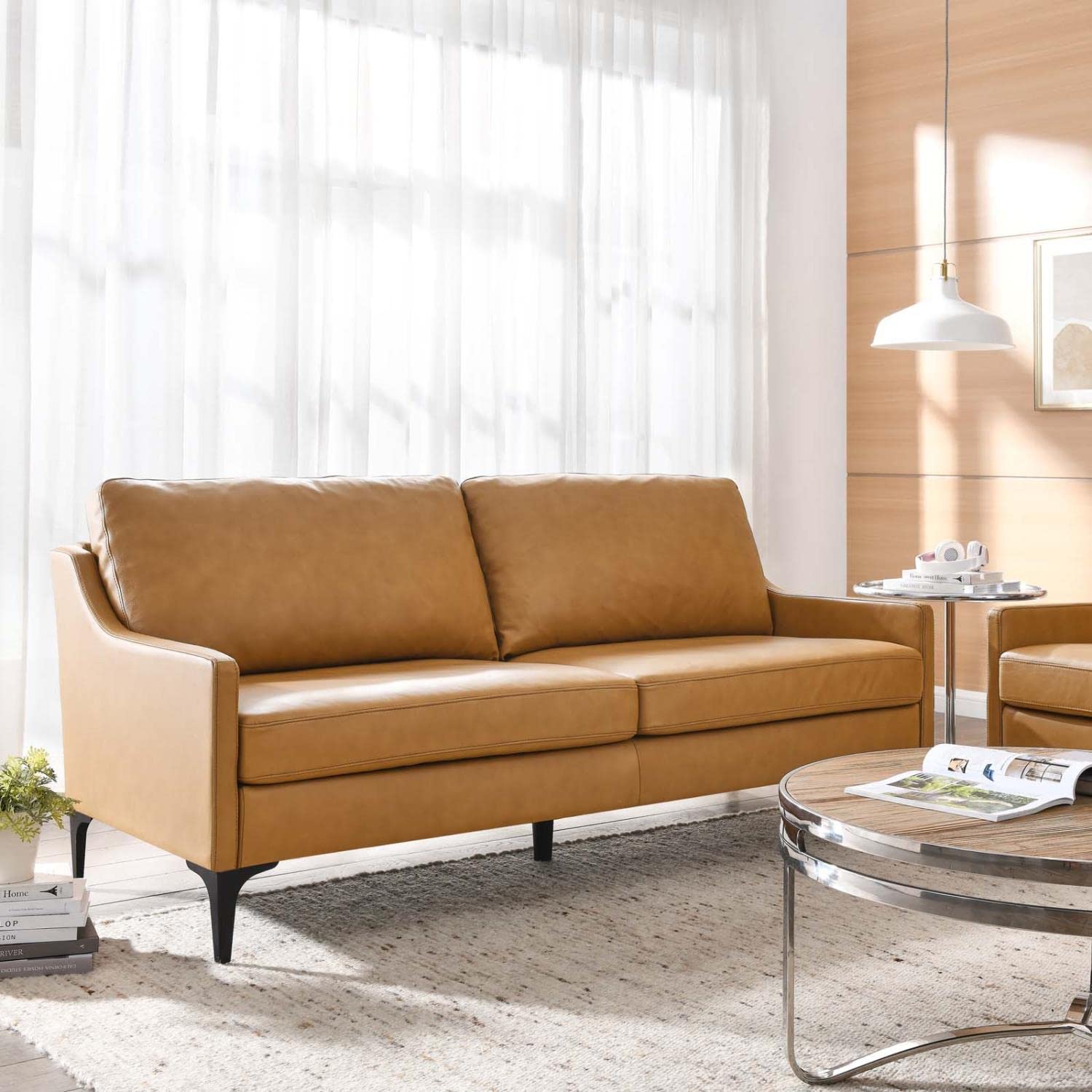 Modway Corland Upholstered Leather Sofa, Tan