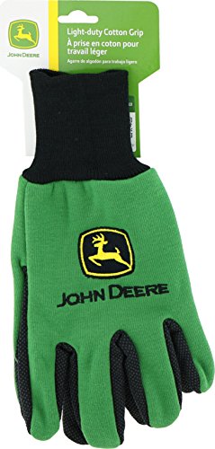 John Deere JD00002 Jersey Gloves - Large, 10 oz Jersey Gloves, Ribbed Knit Wrist, Polyester/Cotton Fabric Straight Thumb, Green/Black