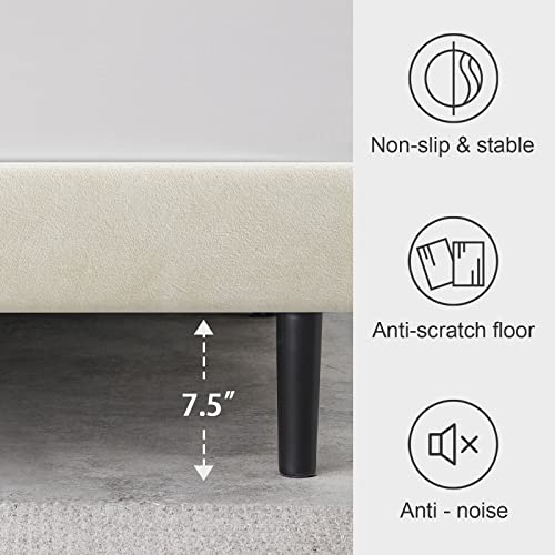 Molblly Queen Bed Frame Upholstered Platform with Headboard and Strong Wooden Slats,Non-Slip and Noise-Free,No Box Spring Needed, Easy Assembly,Light Beige