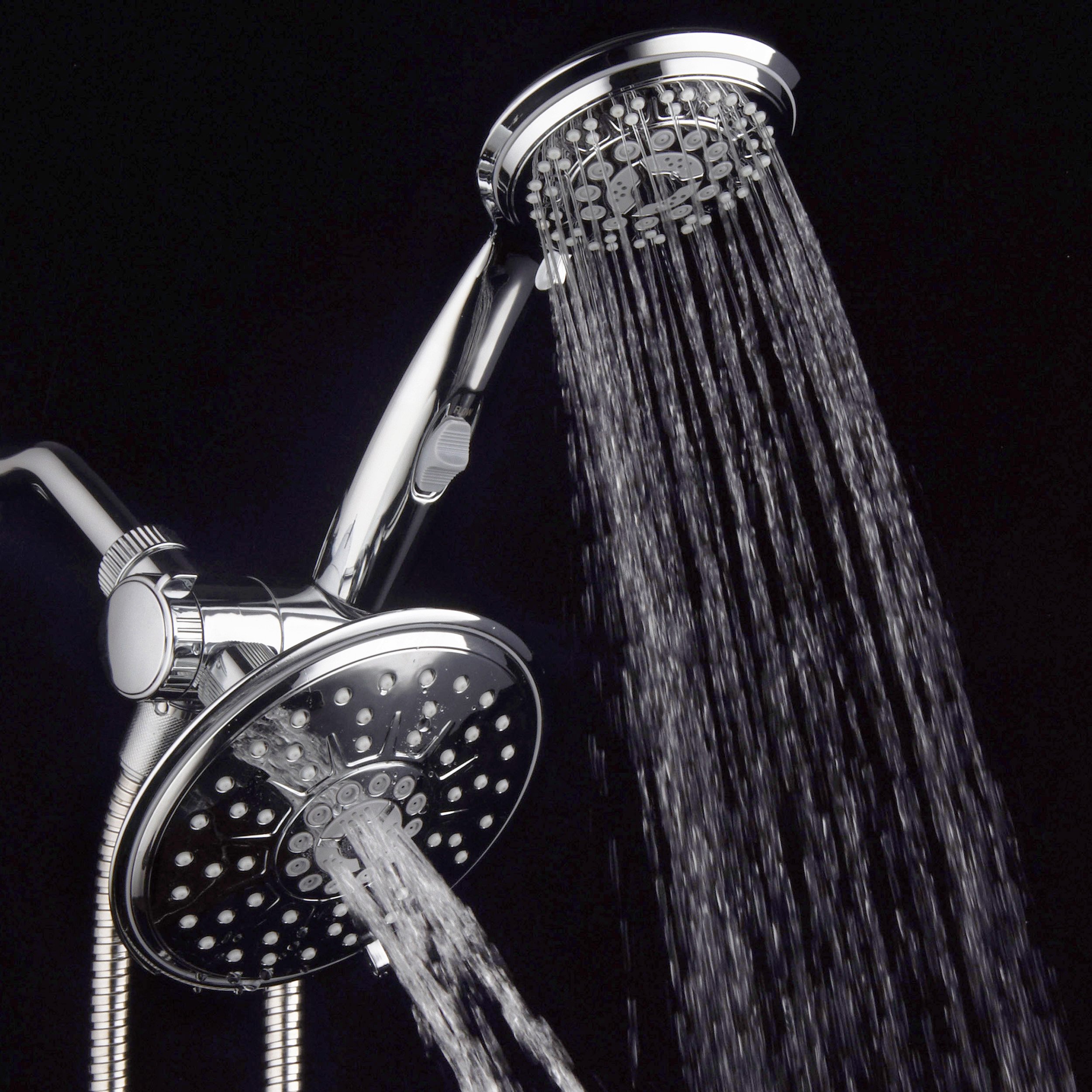 Hydroluxe 30-Setting Ultra-Luxury 6 inch Rainfall Shower Head & Handheld 3-way Combo with Water Saving Pause Switch and Stainless Steel Hose/Enjoy Separately or Together! Premium All Chrome Finish