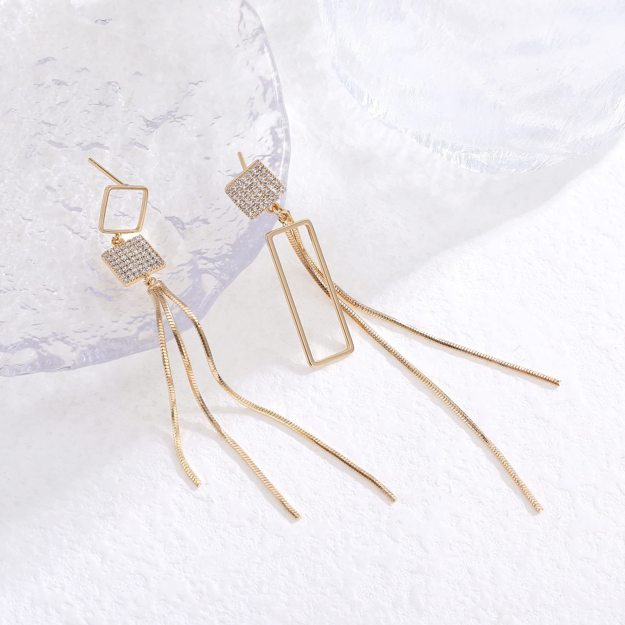 DOZZIOR Long Tassel Dangle Drop Earrings for Woman Gold Chain Earrings Wedding Bridesmaid Jewelry