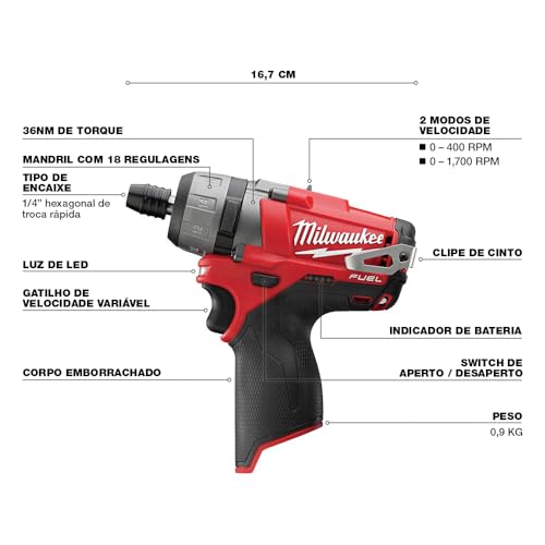 MILWAUKEE'S Cordless Screwdriver, 12V, 1/4 In., Red (2402-20)