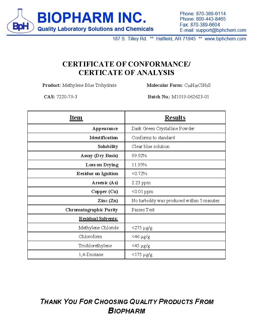 Methylene Blue, 1% USP (Pharmaceutical) Grade: 2×50 mL Twin Pack: 3rd Party Tested