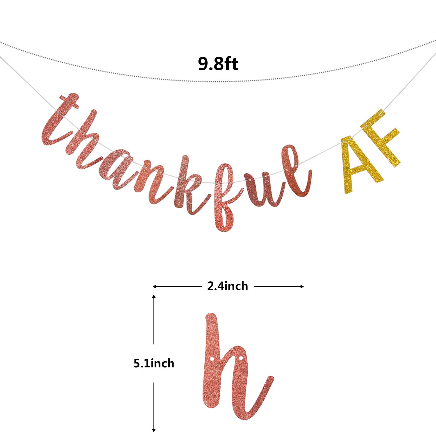 Rose Gold Glitter Thankful AF Banner-Great for Thanksgiving Day Party Decor-Baby Bridal Shower Birthday Party Decorations-Office Work Party Decorations