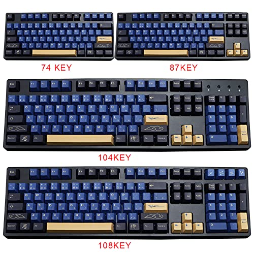MOLGRIA Blue Samurai Keycaps, 129 Set PBT KeyCaps for Gaming Keyboard, Cherry Profile Dye Sublimation Custom Keycaps with Puller for Gateron Kailh Cherry MX Switch 104/87/71/61 60 Percent Keyboard