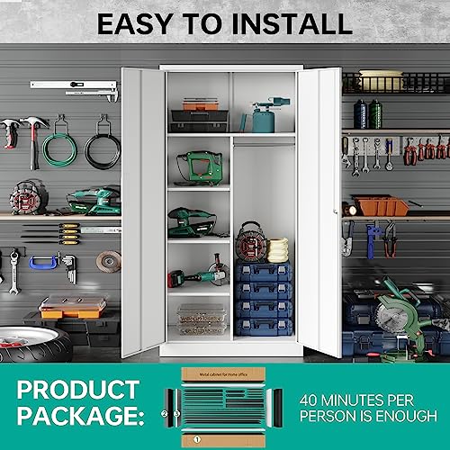 SISESOL Metal Storage Cabinets Locker with Locker Shelf, 71" Armoire Wardrobe Closet with Hanging Rod Storage Locker, Wardrobe Cabinet for Bathroom Storage Cabinet with Doors Lockers for Employees